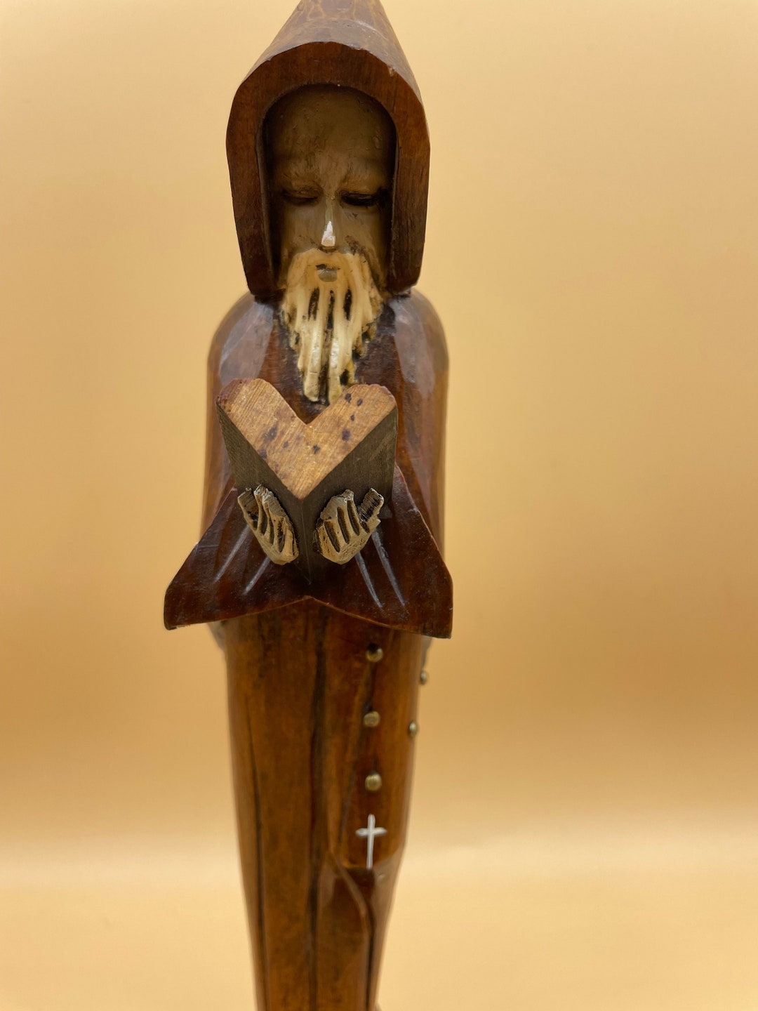 Vintage Wood Priest or Monk Reading Bible Brown Hooded Robe Rosary ...