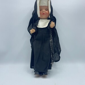 Vintage Nun Doll Antique Black White Habit Robe Holy Sister Catholic ...