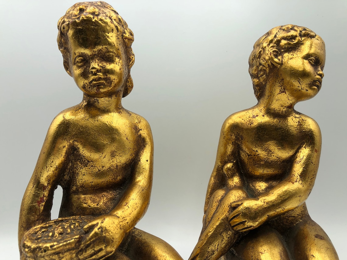 Pair of Gold Child Statues Vintage World Art Figurines - Etsy