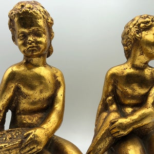 Pair of Gold Child Statues Vintage World Art Figurines Hollywood ...
