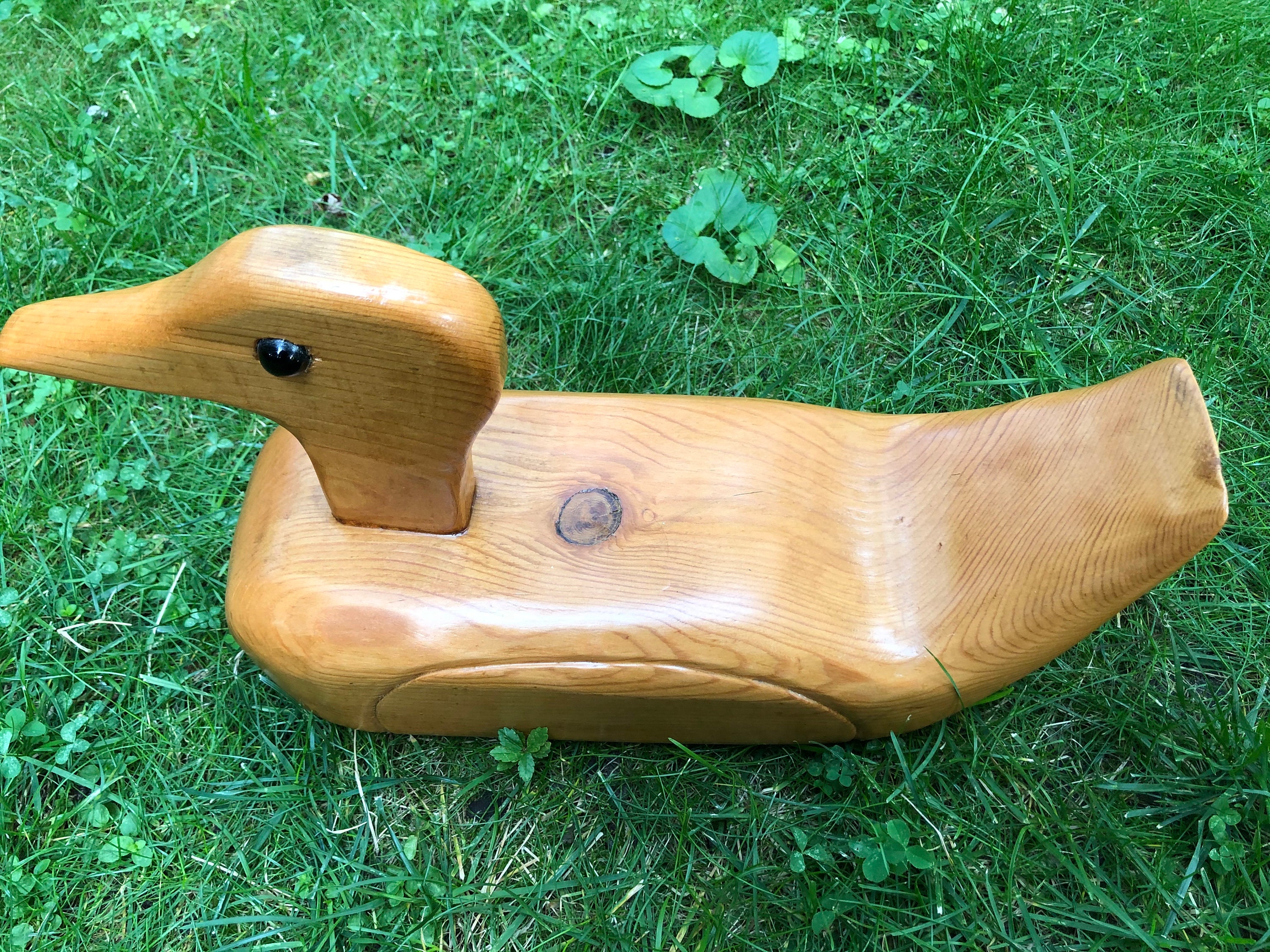 Large Hand Carved Wooden Duck Vintage Light Wood Rustic Cabin | Etsy