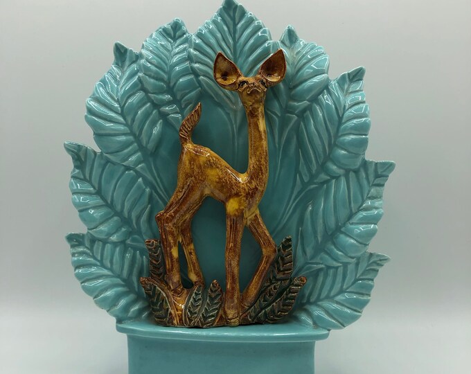 1956 Turquoise Pottery Deer Planter Mid Century Miramar of California ...