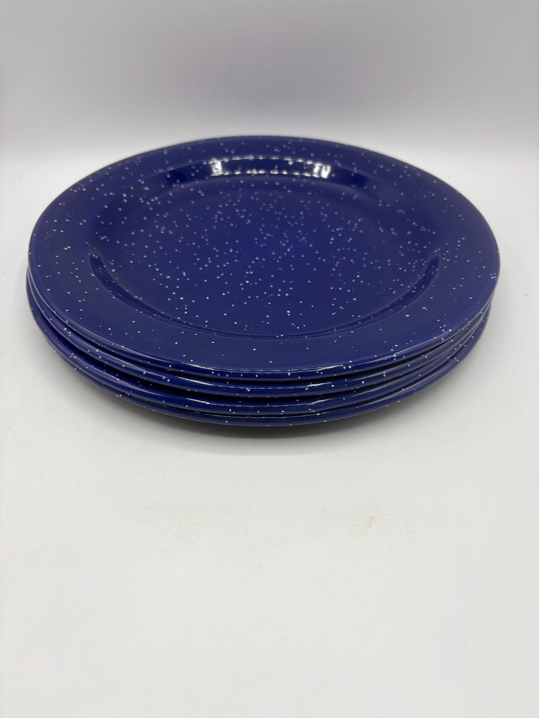 Blue Enamel Plates 4 Splatterware Metal Camping Dinner Plates Dishes ...