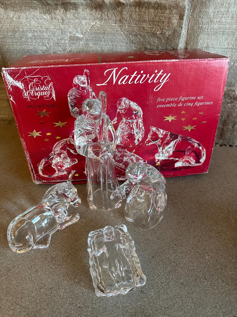 Vintage Clear Glass Nativity Scene Large 4 Piece Lead Crystal Set ...
