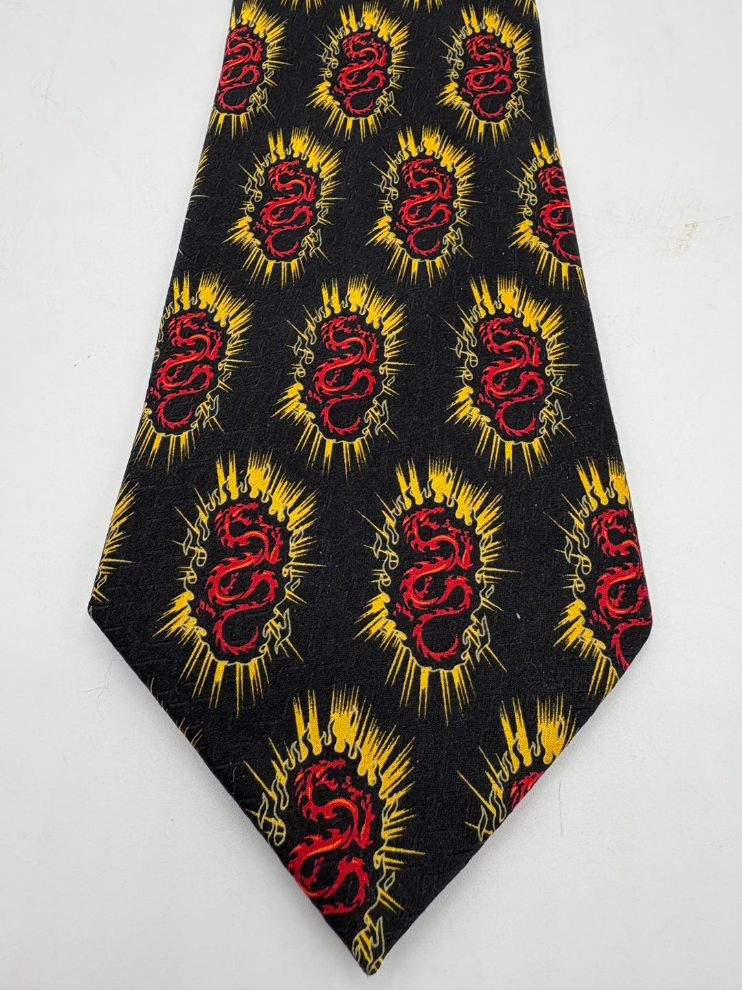 Black Silk Red Dragon Tie Handmade Year of the Dragon Vintage Necktie ...
