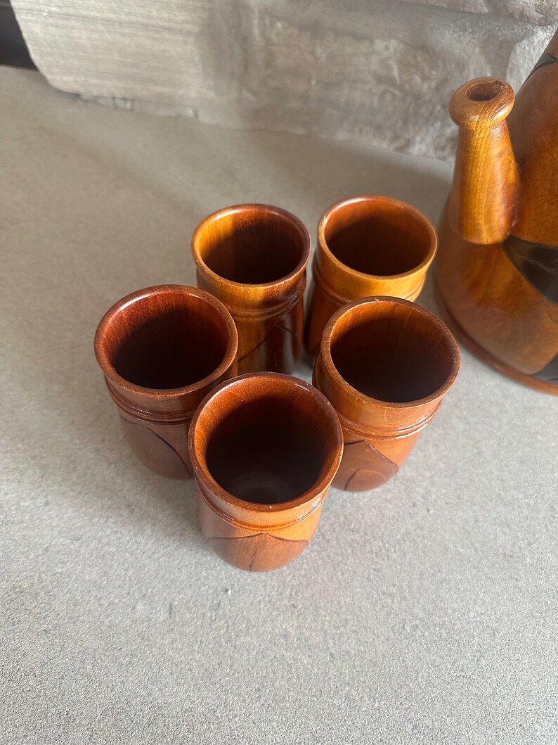Vintage Hand Carved Polynesian Tiki Pitcher With Cups, Hawaiian Tiki ...