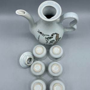 Vintage Japanese Tea Set Sake Set Crane Design 6 Cups Decanter Teapot ...