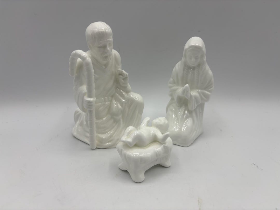White Bone China Nativity Set Porcelain 3 Piece Holiday Decor Vintage ...