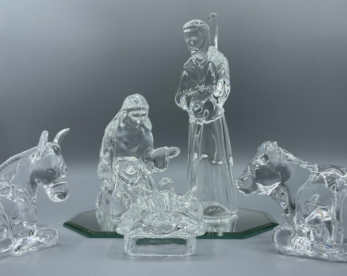 Vintage Clear Glass Nativity Scene Large 5 Piece Lead Crystal Set ...