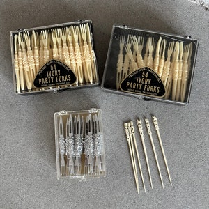 Vintage Party Forks Food Picks Ivory Appetizer Forks, Silver Plastic ...