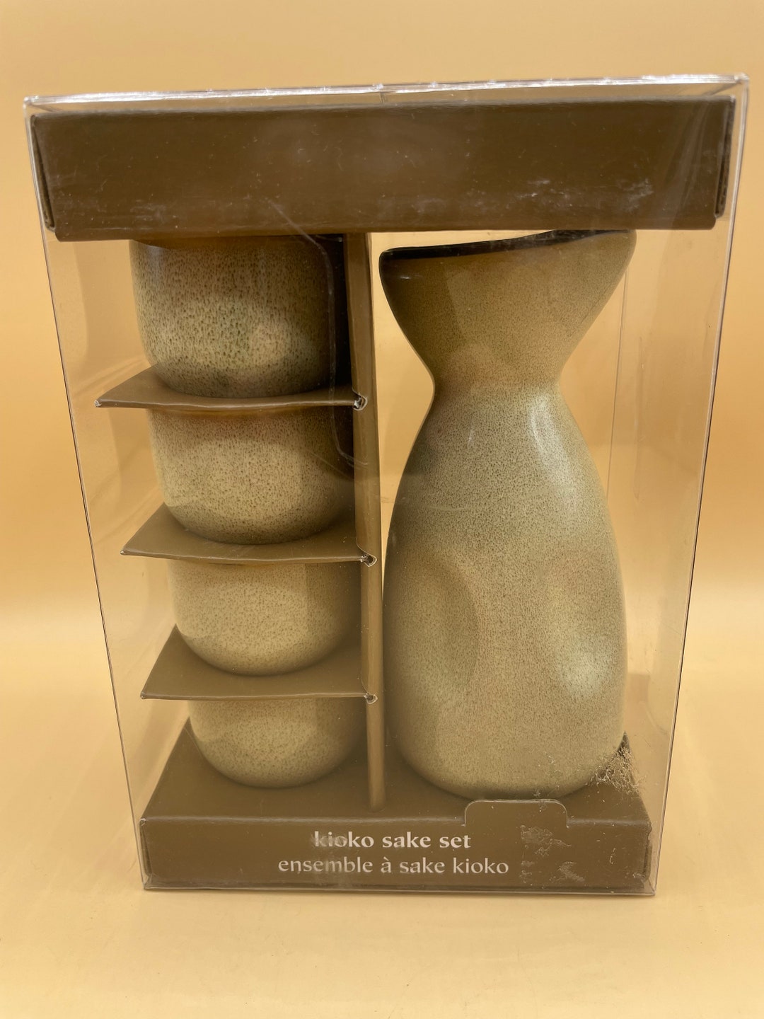 Vintage Beige Natural Stoneware Sake Set Sake 4 Cups Decanter Ceramic ...