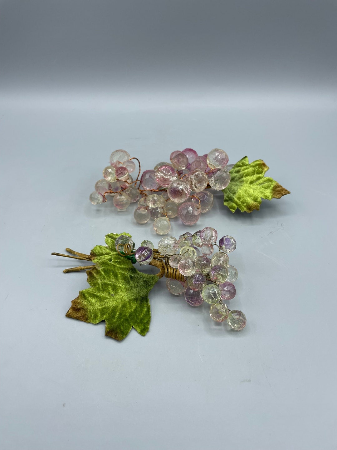 Pair of Plastic Grape Clusters Purple Green Clear Faceted Grapes Home ...