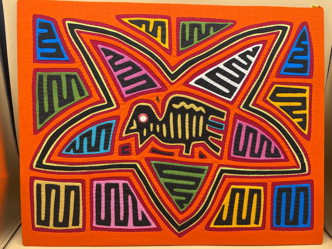 Orange Panama Bird Mola Tapestry Panamanian Vintage Mola Applique ...