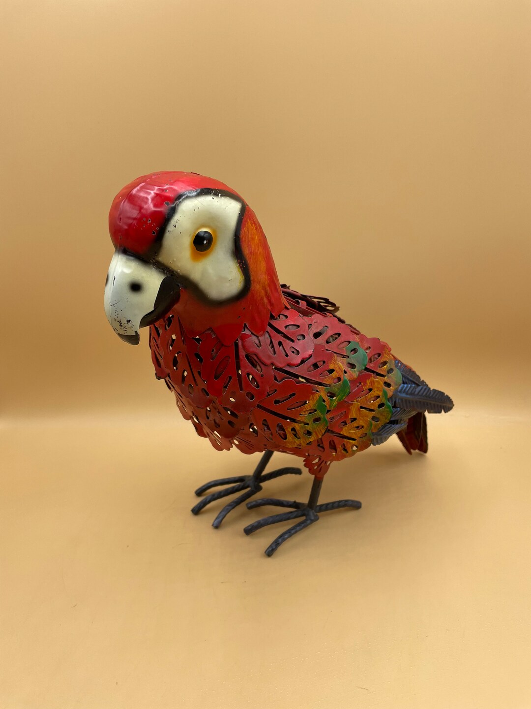 Vintage Metal Parrot Sculpture Scarlet Red Macaw Hand Painted Bird ...