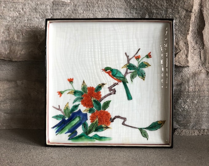 Vintage Japanese Serving Plate Asian Ceramic Pottery Square Bird Plate ...