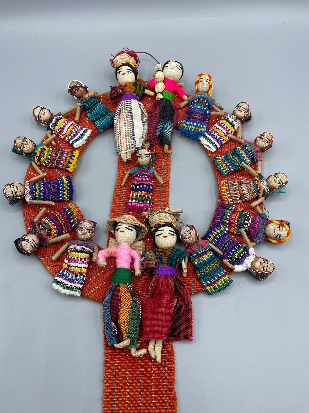 Vintage Worry Doll Wreath Woven Craft Dolls Miniature Guatemala Textile ...