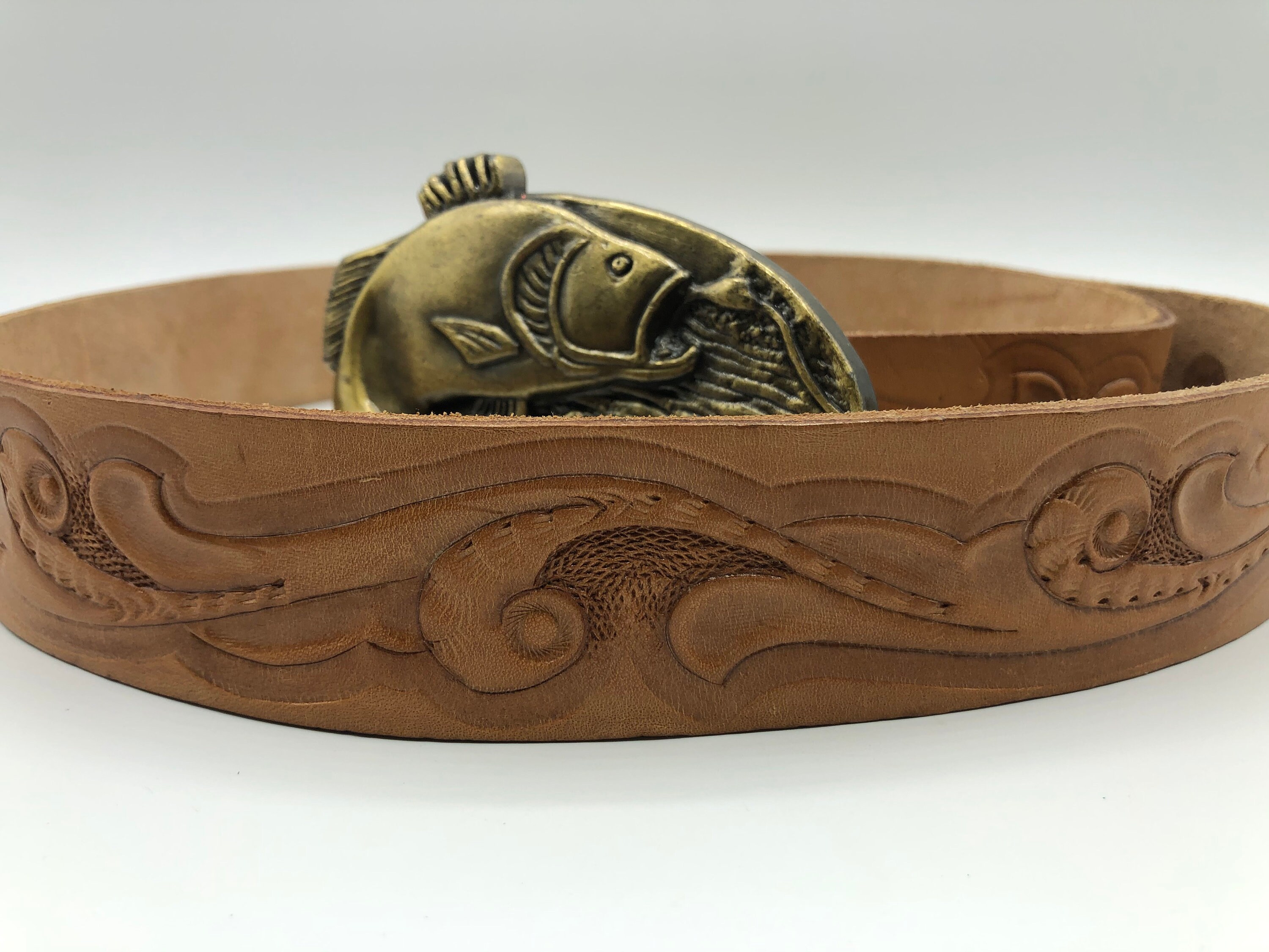 Bronze Fish Belt Buckle Hand Tooled Leather Jim Belt Heavy | Etsy