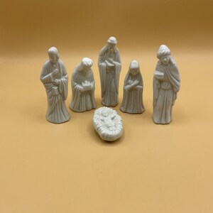 White Porcelain Nativity Set Ceramic 6 Piece Christmas Holiday Decor ...