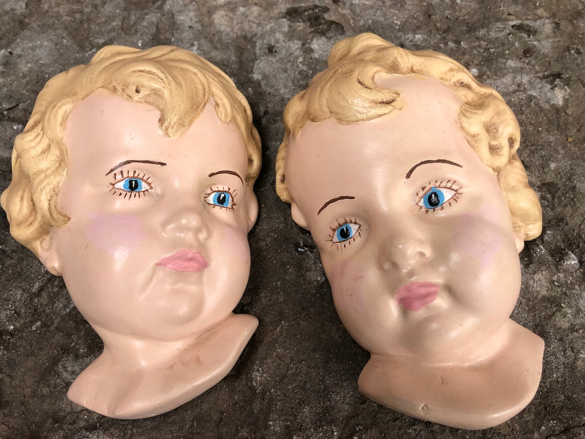 Vintage Cherub Wall Plaques, Retro Nursery Decor, Handpainted Ceramic ...