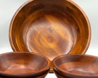 5 Piece Wooden Bowl Set Wood Salad Bowls Large Serving Bowl Natural ...