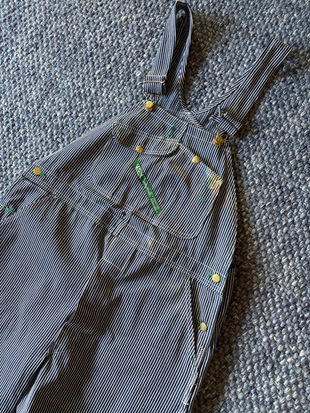 Denim Bib Overalls Vintage Key Jeans Bibs Blue White Hickory Striped ...