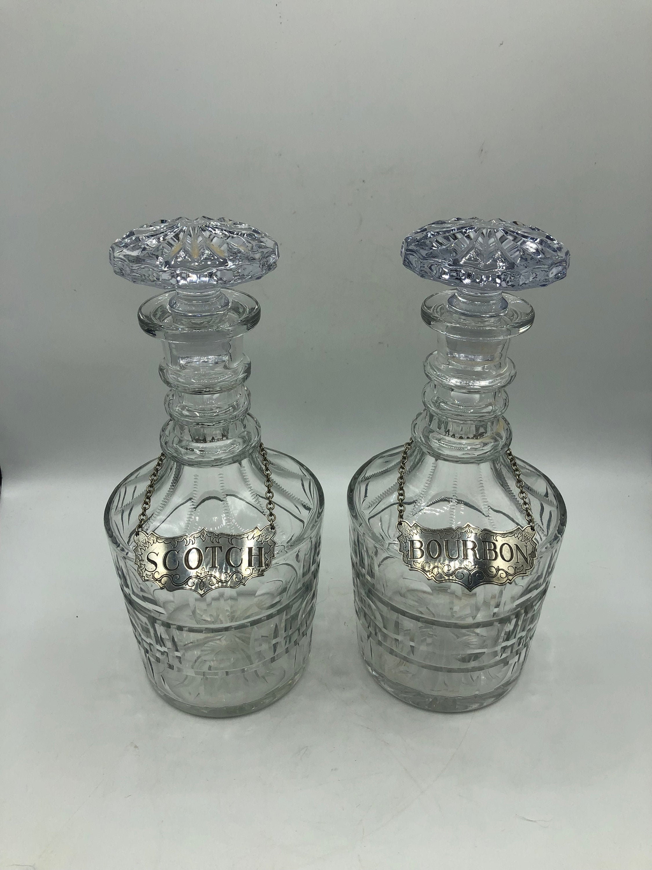 Pair of Vintage Glass Liquor Decanters With Large Glass - Etsy
