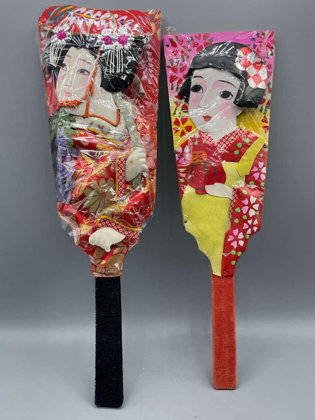 Set of 2 Japanese Hagoita Geisha Paddles Vintage Asian Fabric Art Japan ...