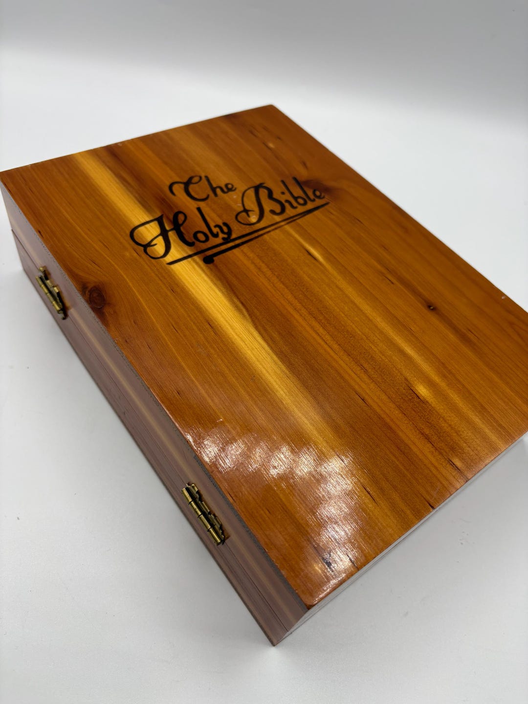 Wooden Holy Bible Cedar Box Vintage Bible Keeper Hinged Cedar Wood Box ...