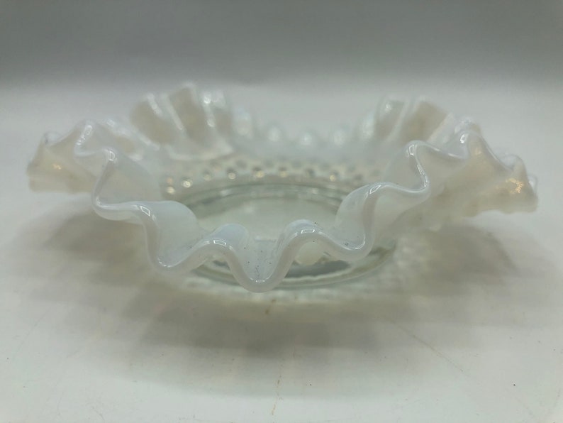 Vintage Fenton Hobnail Moonstone Dish Ruffled Edge Opalescent - Etsy