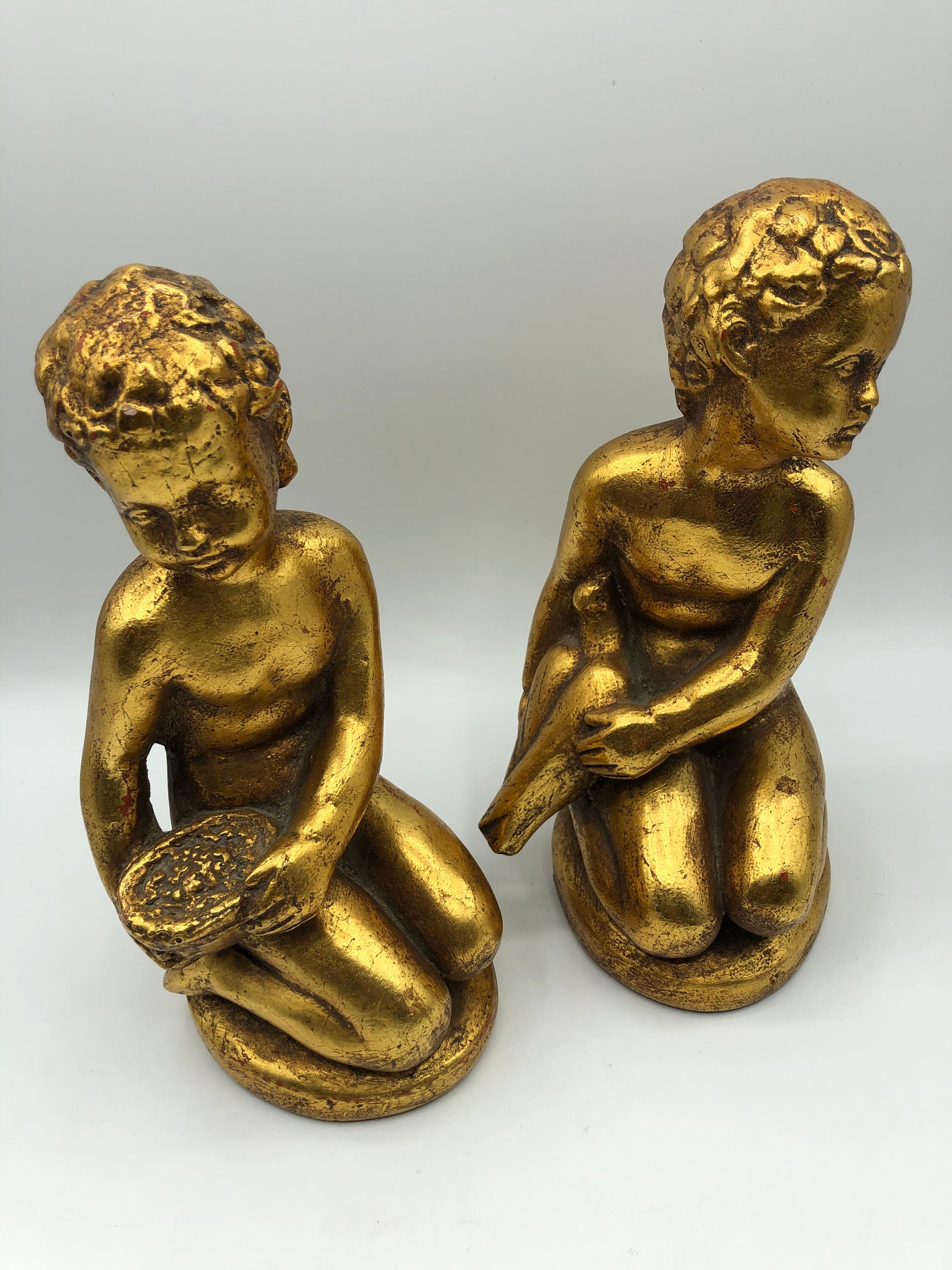 Pair of Gold Child Statues Vintage World Art Figurines | Etsy