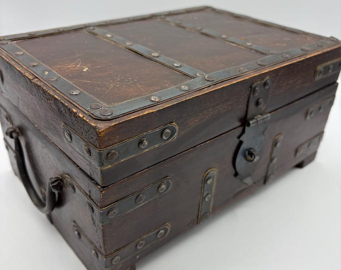 Vintage Wood Pirate Treasure Chest 1970s Jewelry Box Metal Hardware ...