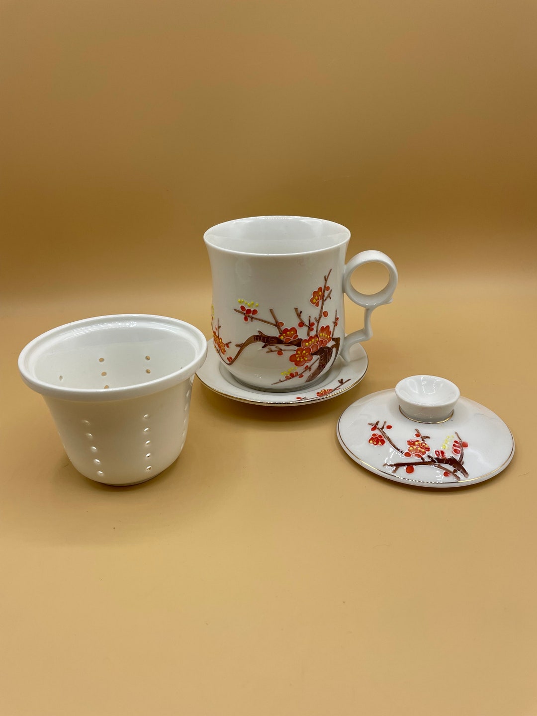 Cherry Blossoms Asian Tea Cup Tea Infuser Strainer Steeping Mug Infuser ...