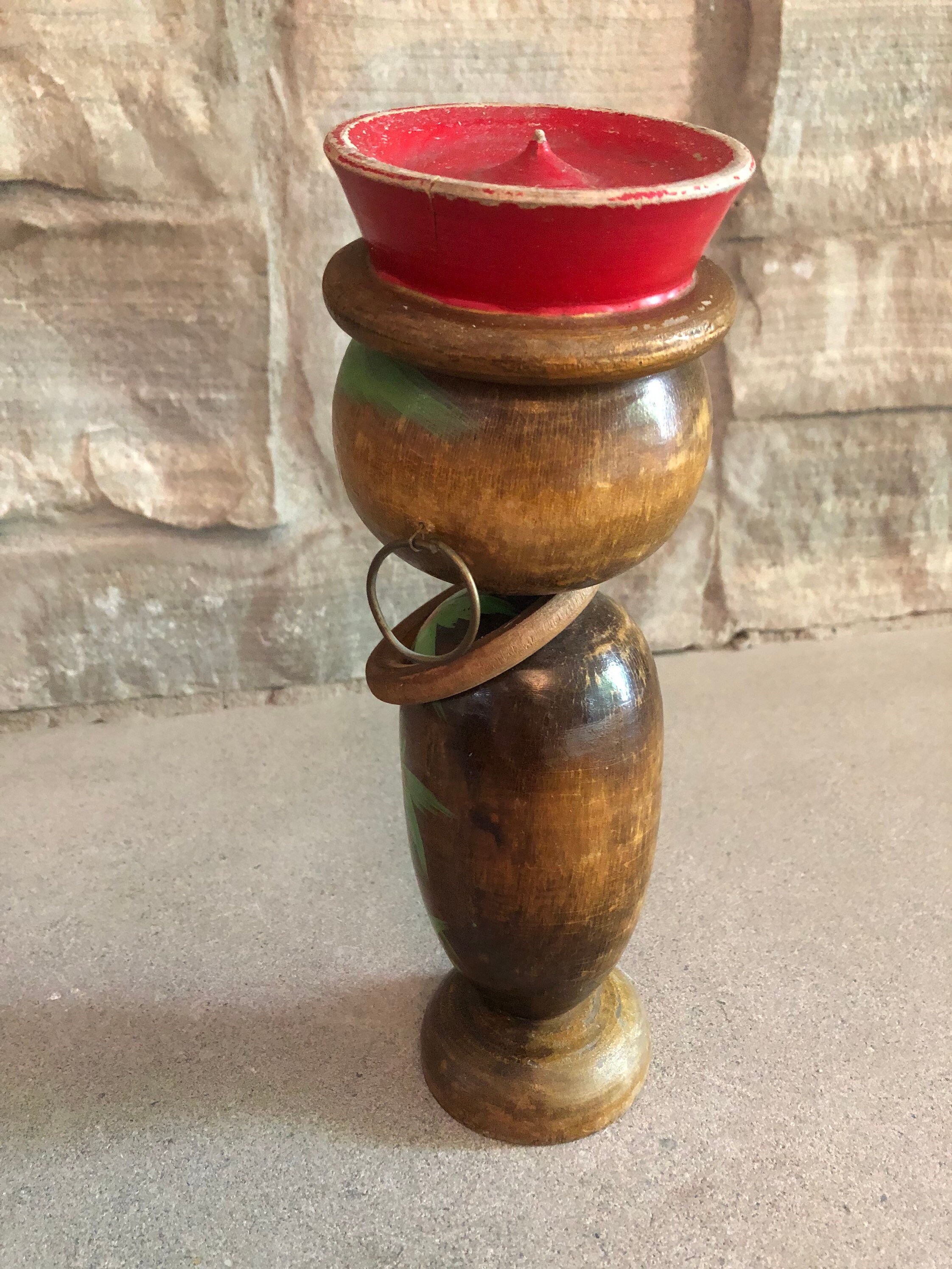 Vintage Wood Bobblehead Lady With Red Hat, Painted Flowers, 1960s Boho ...