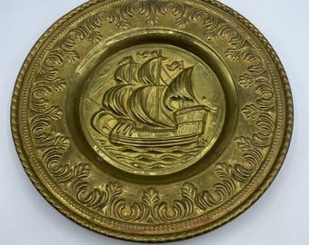 Vintage Ship Sailing Brass Plate Flue Cover Decorative Wall Plate Gold ...