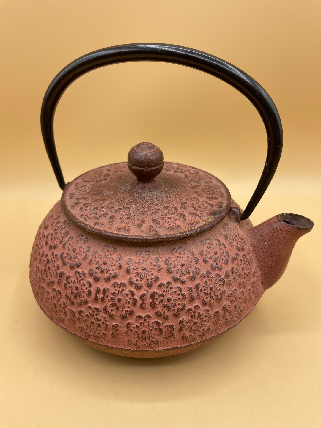 Red Iwachu Japanese Cast Iron Tetsubin Teapot With Lid Floral Flower ...