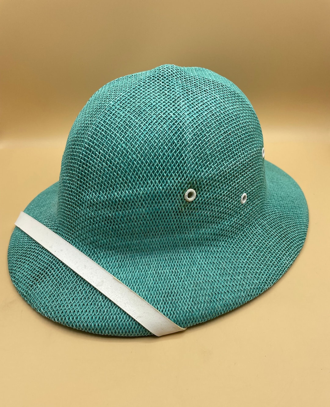 Vintage Teal Green Safari Hat Woven Straw Sun Hat Safari Helmet Rattan ...