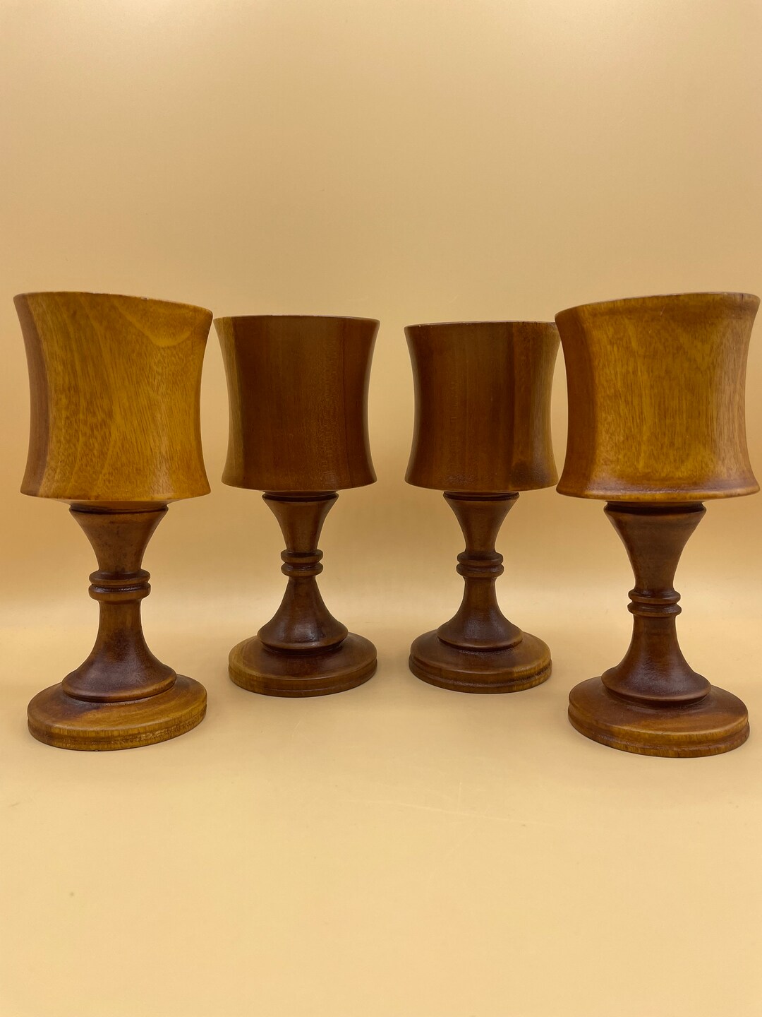 Vintage Wood Drink Goblets Set of 4 Wooden Wine Glasses Vintage Natural ...