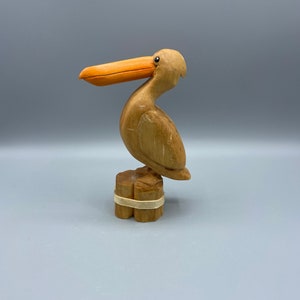 Original Wood Pelican Carving Stork Crane Figurine Carved Wooden Bird ...