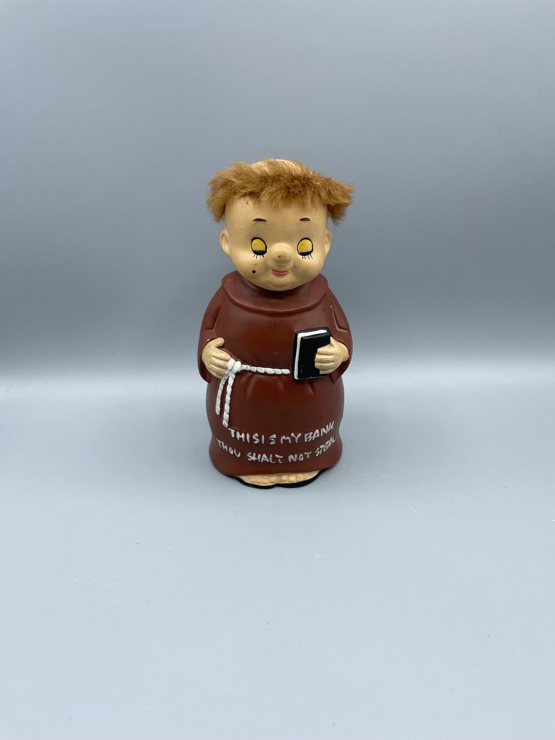 Vintage Ceramic Friar Tuck Bank Monk Statue Priest Bald Head Fur Brown ...