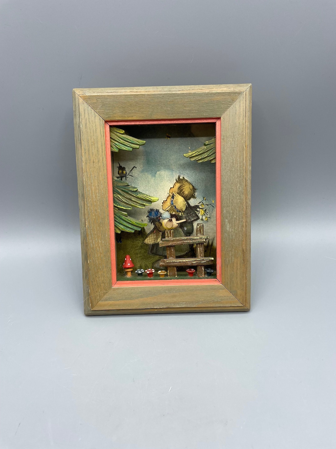 Hummel Shadowbox Picture Wooden 3D Wall Art Framed Decor Boy Girl Birds ...