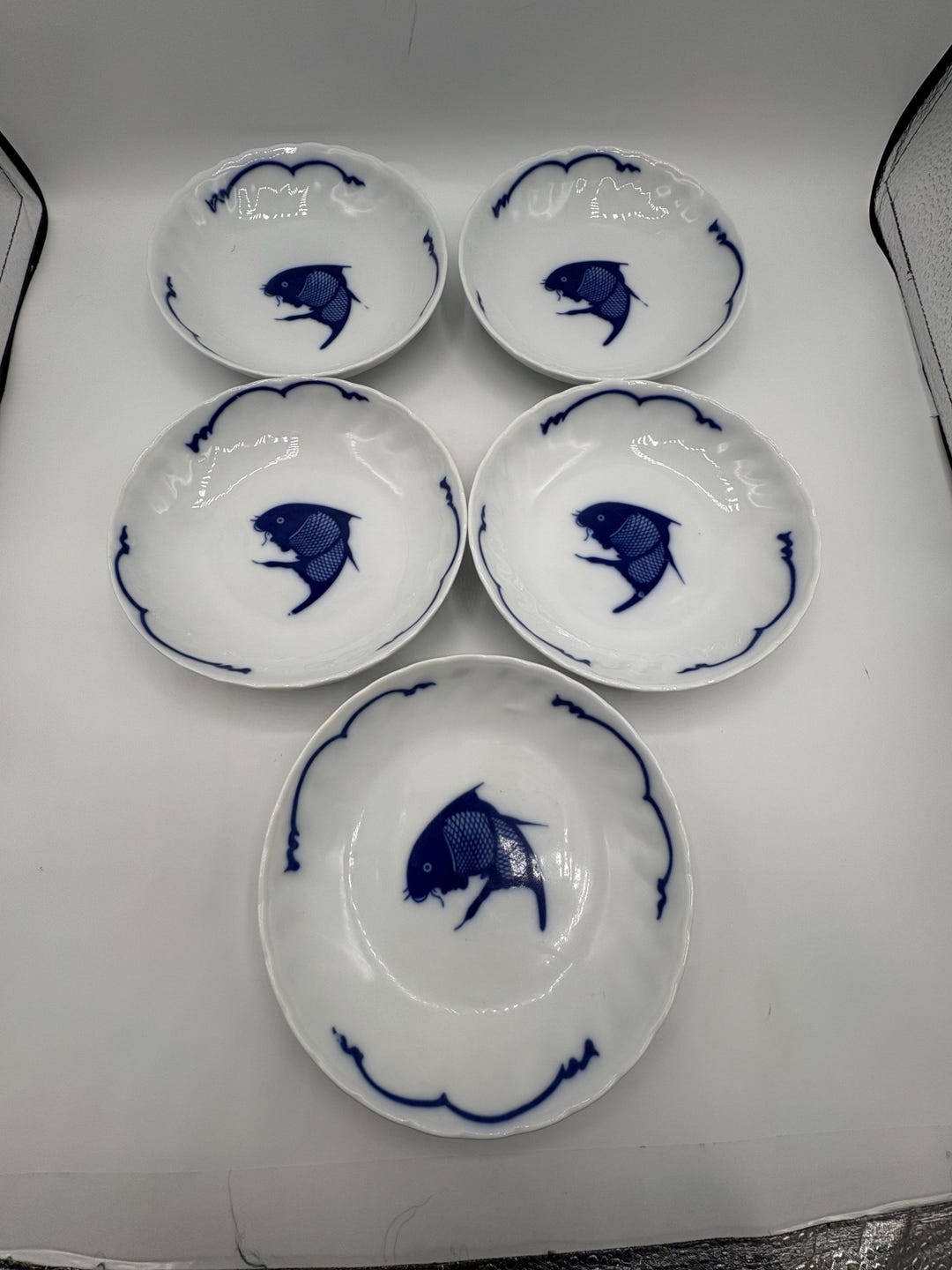 Blue Carp Koi Fish Salad Plates Set of 5 Vintage White Ceramic Small ...