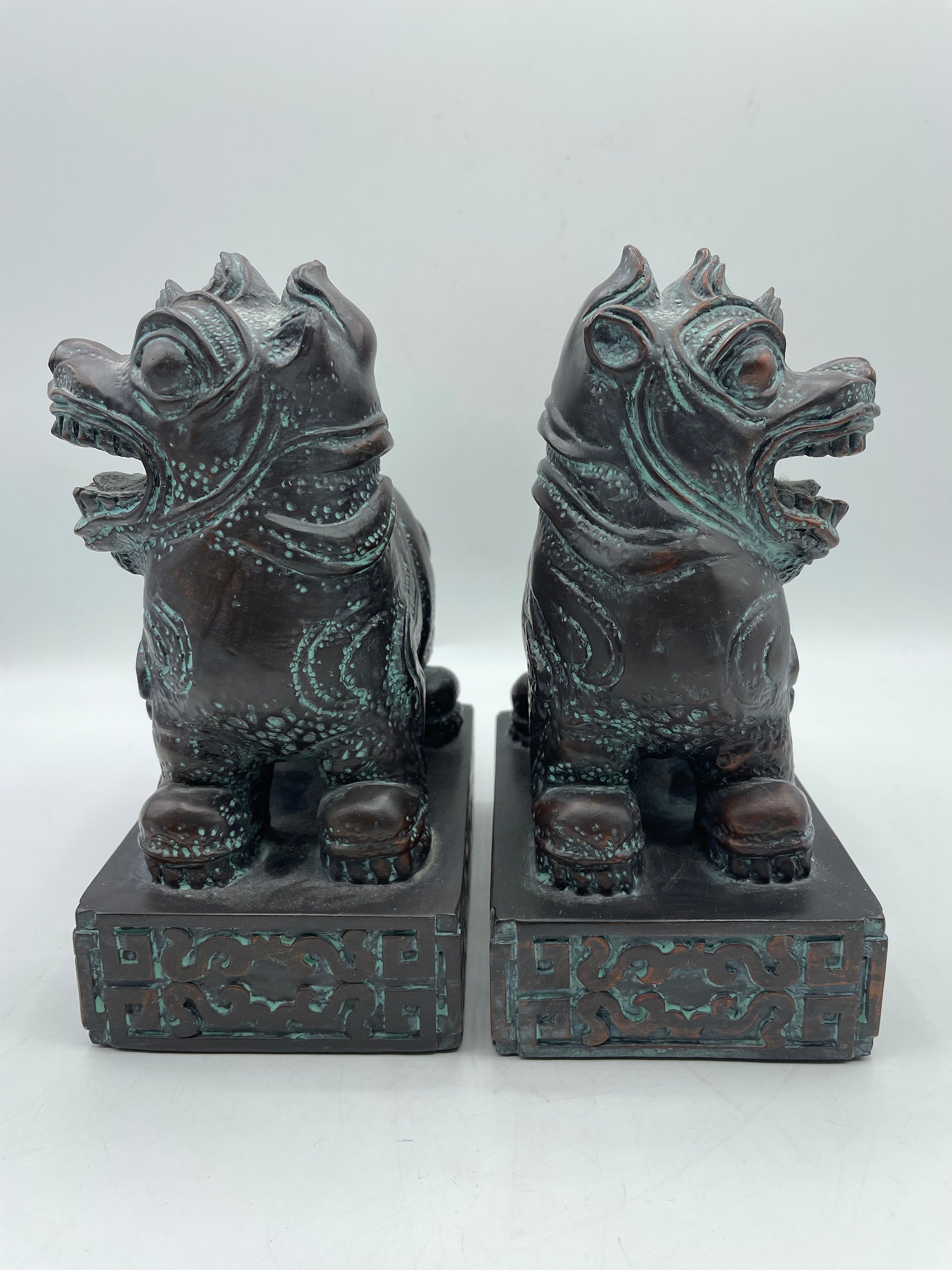 Pair of Chinese Foo Dog Statues Carved Resin Foo Lion Dogs | Etsy