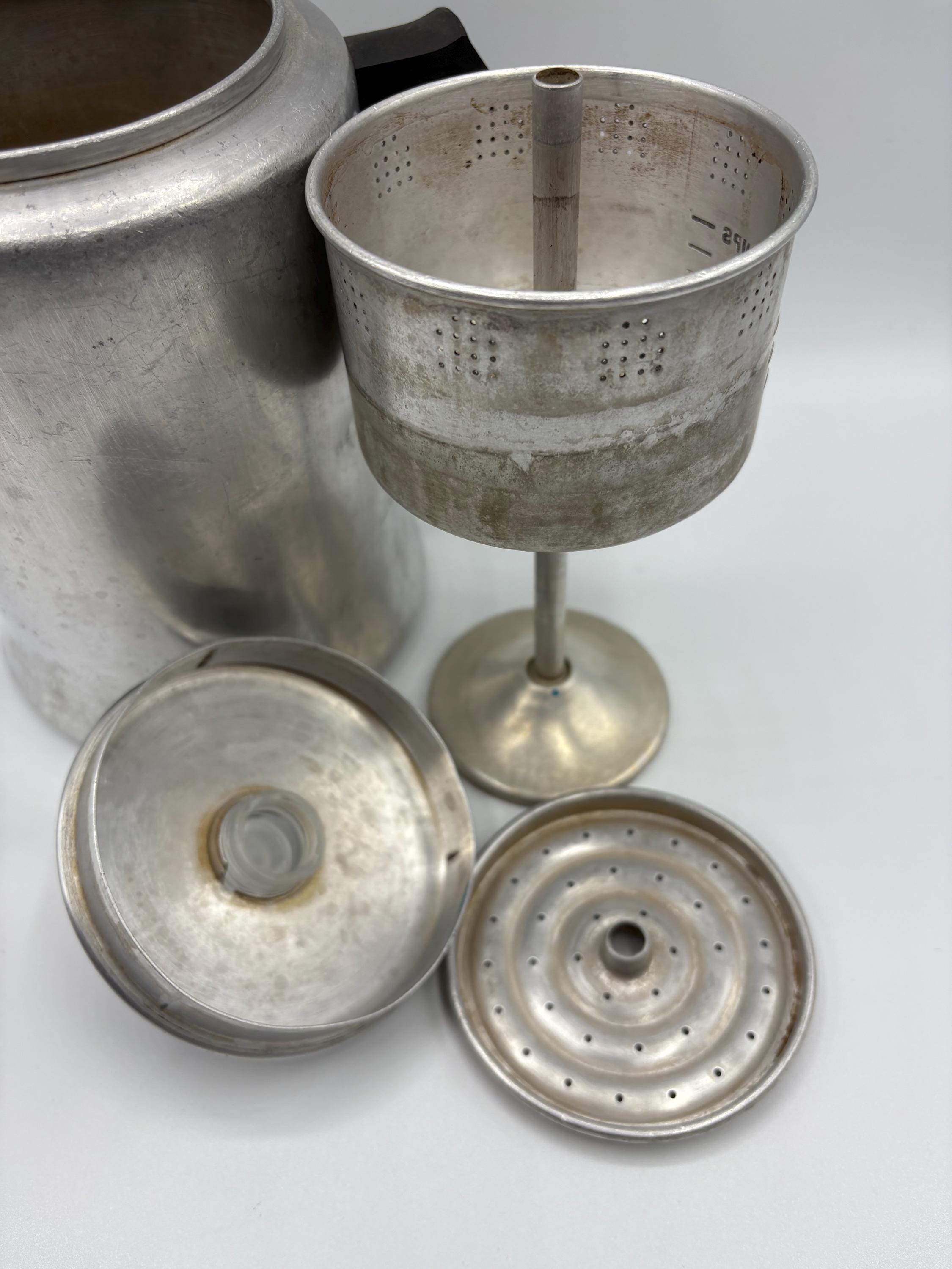 8 Cup Vintage Aluminum Coffee Percolator Metal Camping Coffeepot ...