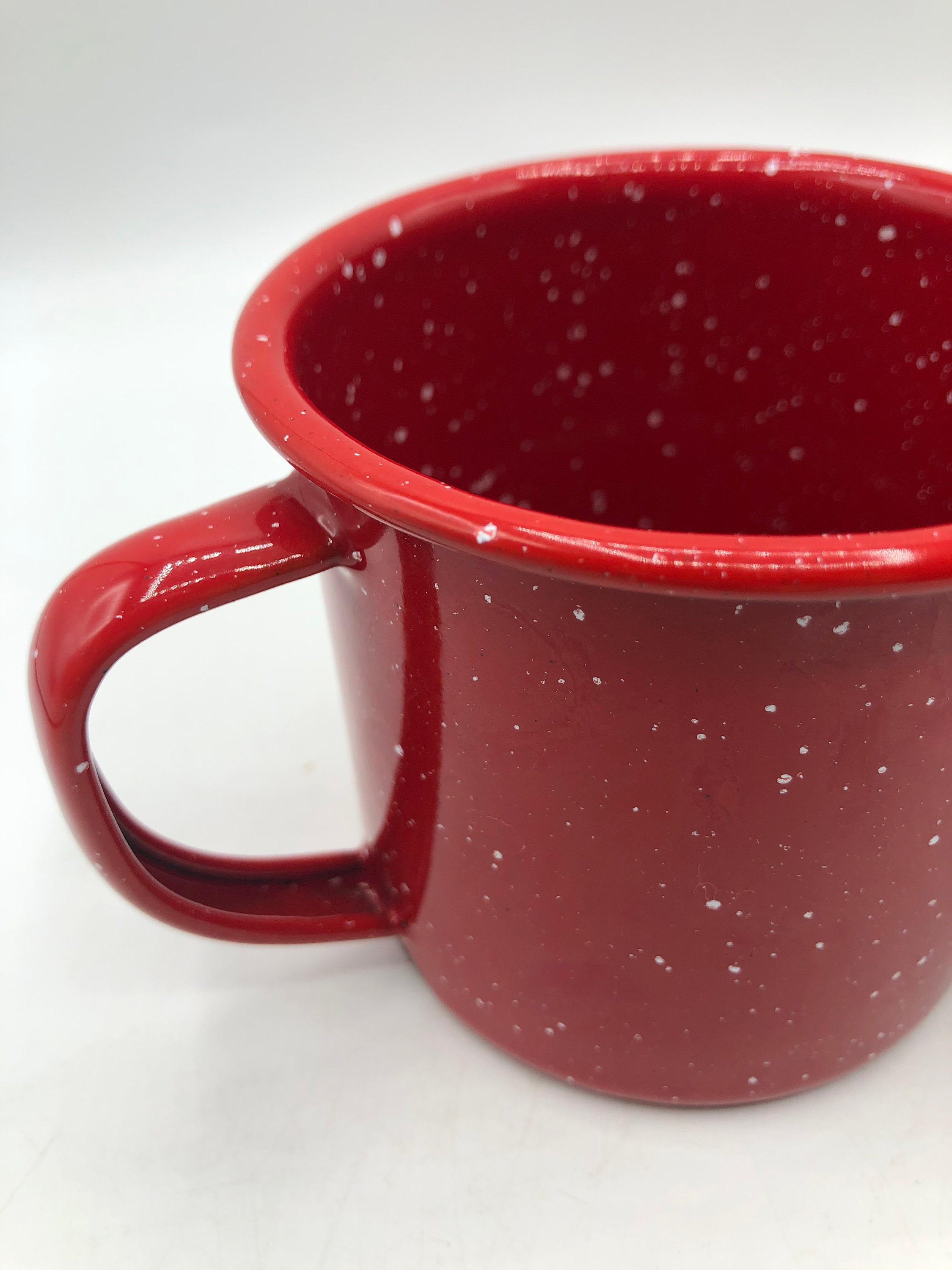 Red Enamel Mugs 2 Splatterware Metal Camping Coffee Cups | Etsy