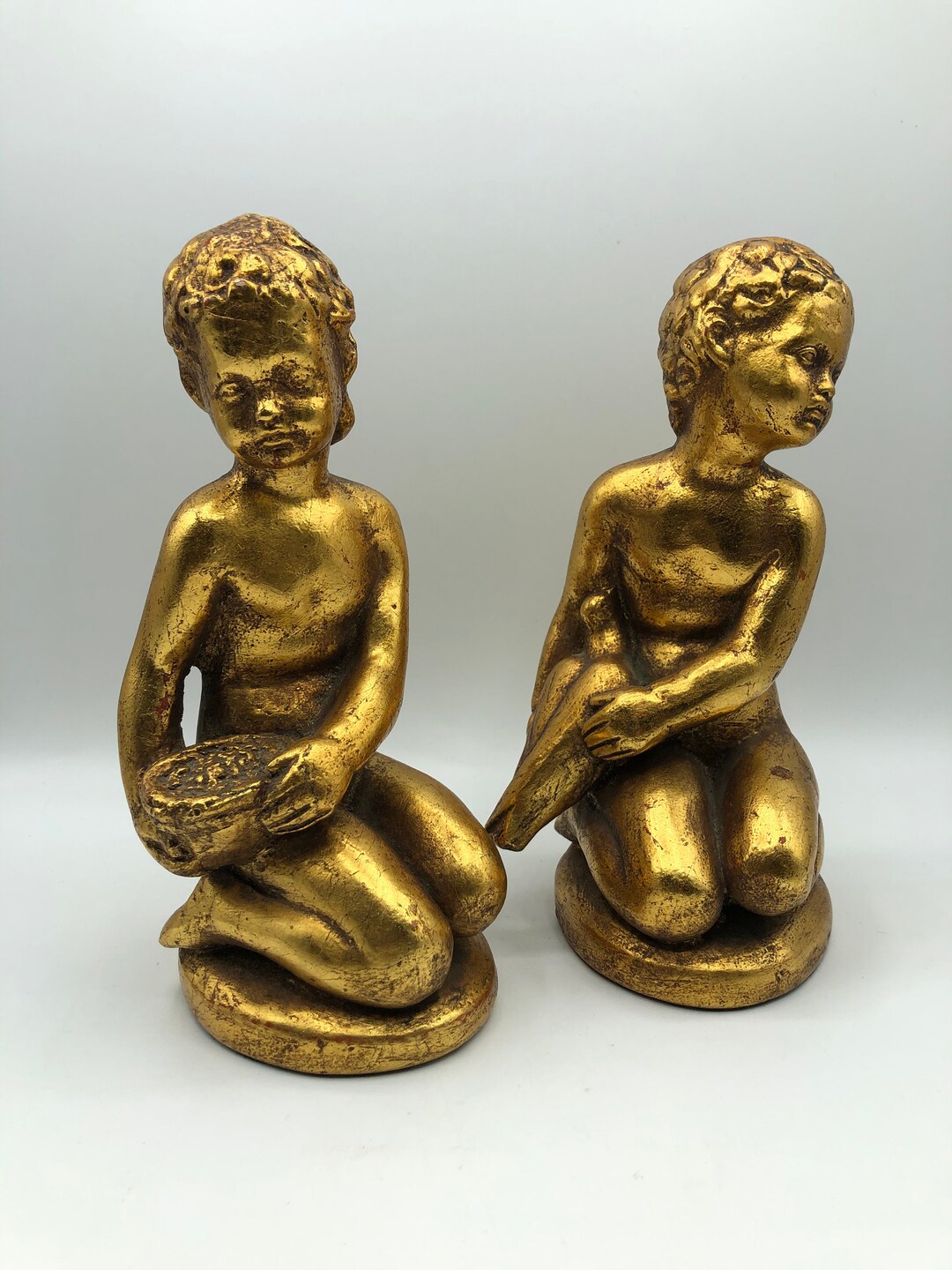 Pair of Gold Child Statues Vintage World Art Figurines Hollywood ...