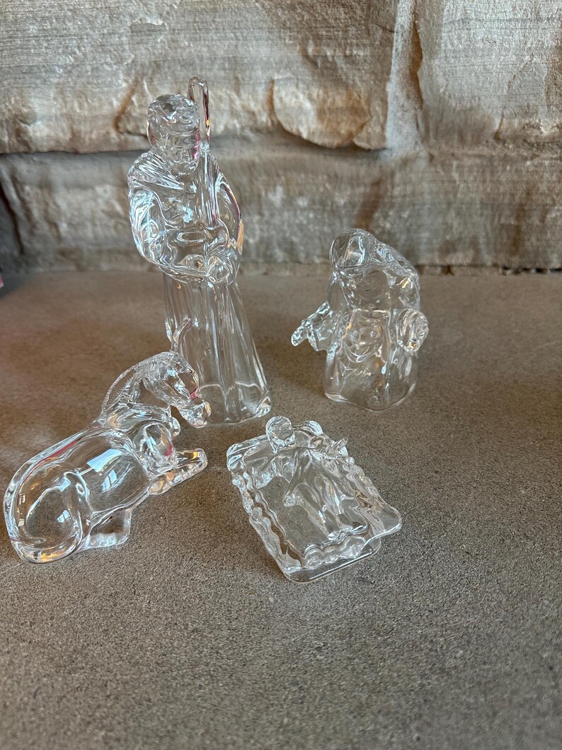 Vintage Clear Glass Nativity Scene Large 4 Piece Lead Crystal Set ...