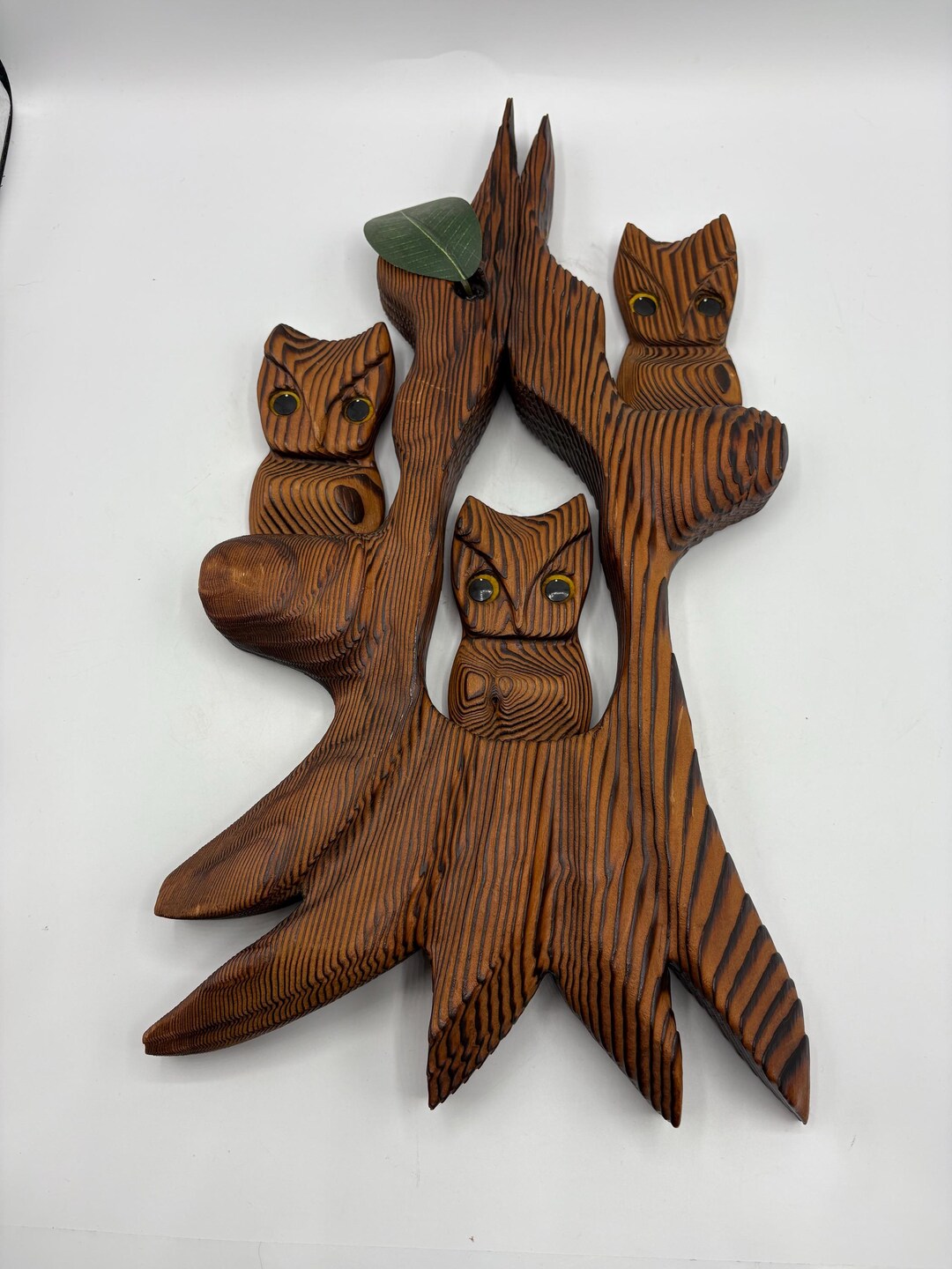 Vintage Carved Wood Owls in Tree Witco Style Carved Wooden Owl Rustic ...
