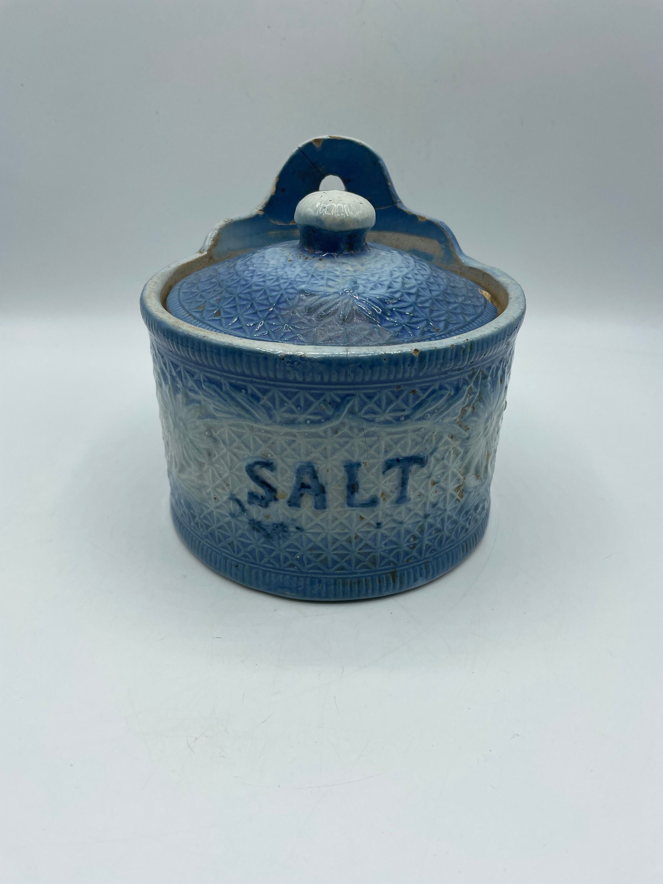 Antique Blue White Ceramic Salt Container Flow Blue Vintage - Etsy