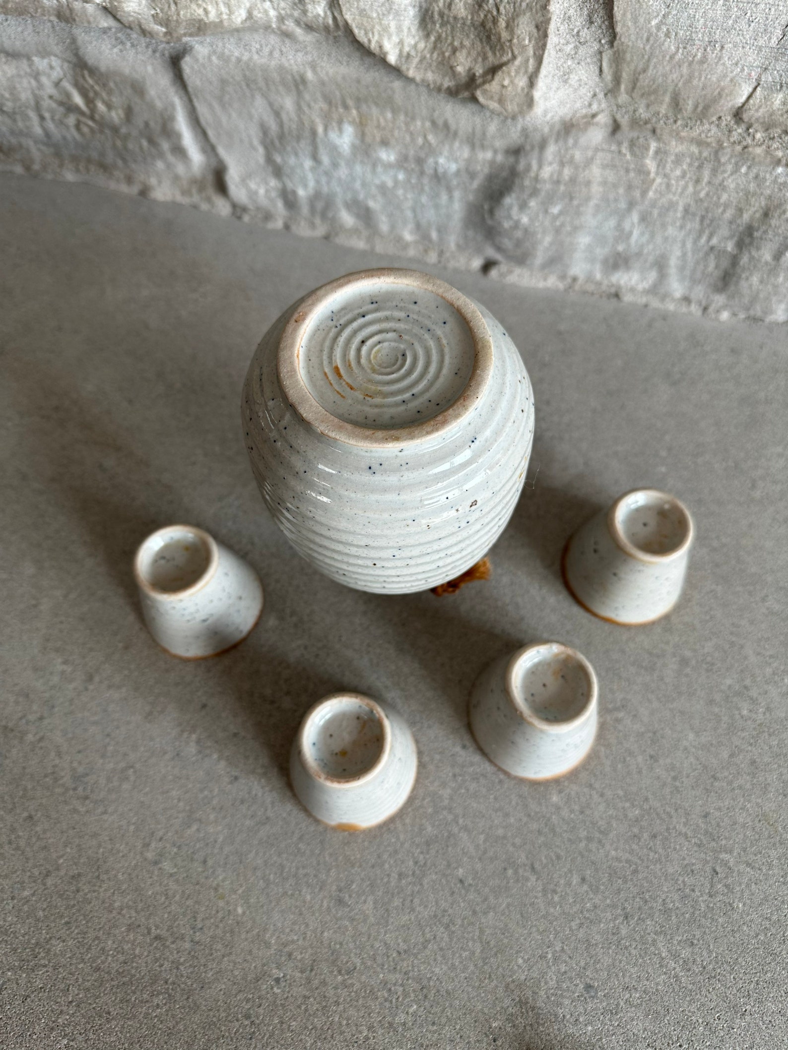 Vintage Japanese Ceramic Sake Set, Beige Brown Decanter & 4 Cups - Etsy