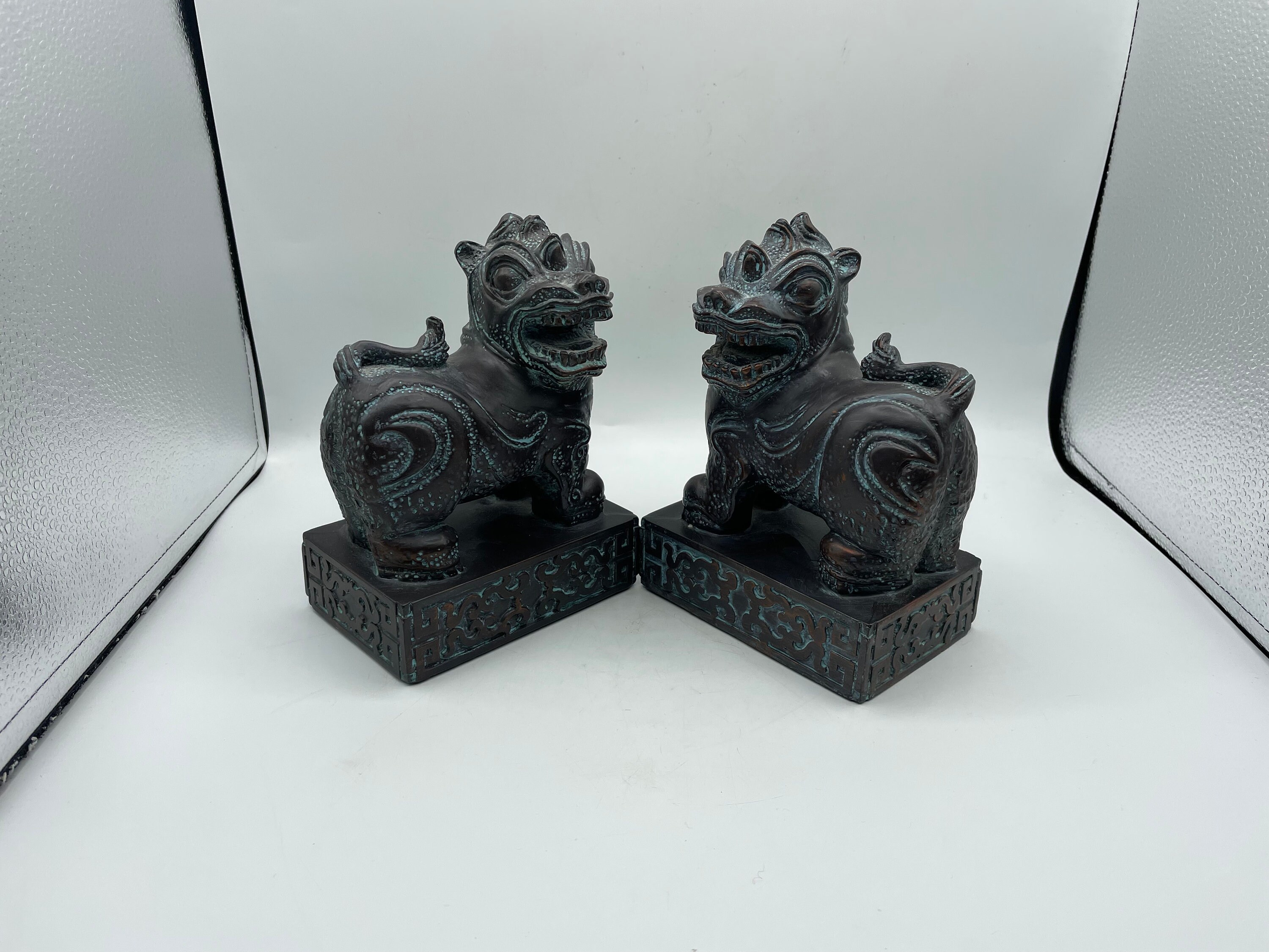 Pair of Chinese Foo Dog Statues Carved Resin Foo Lion Dogs | Etsy